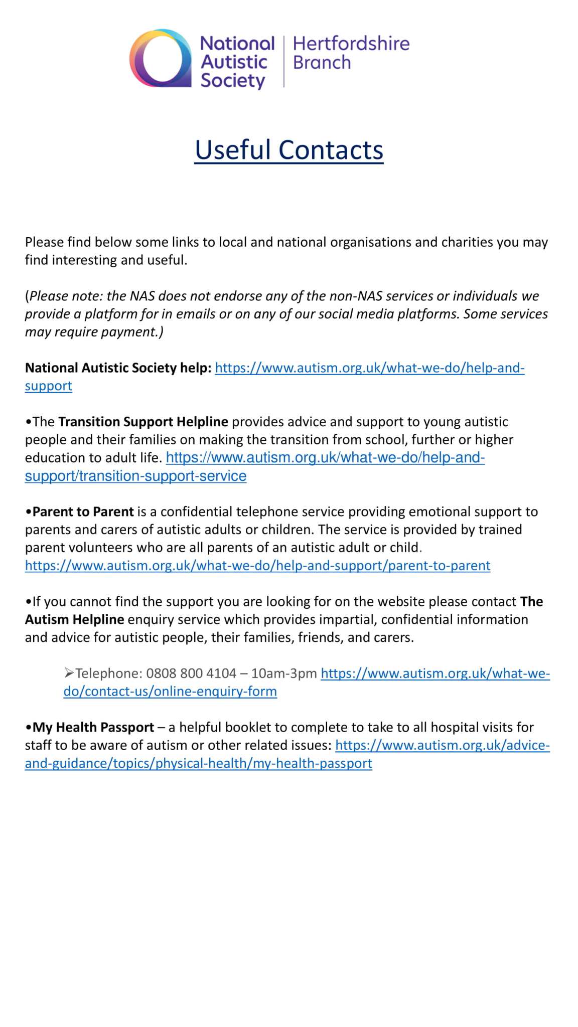 National Autistic Society – Useful Contacts – Welwyn Garden City ...