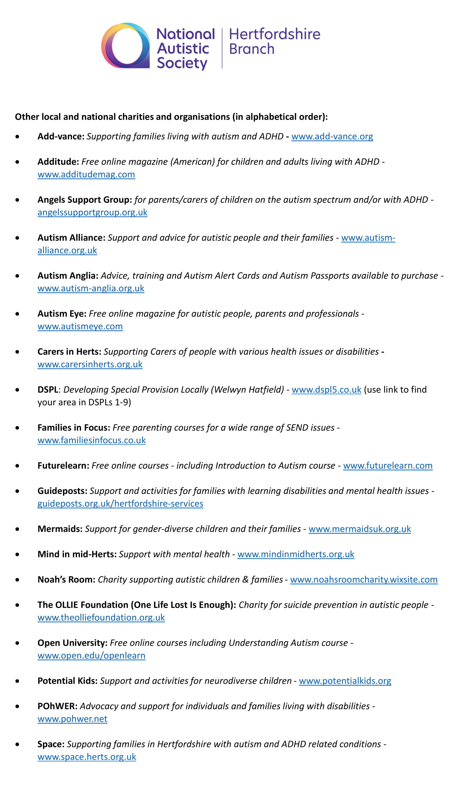 National Autistic Society – Useful Contacts – Welwyn Garden City ...